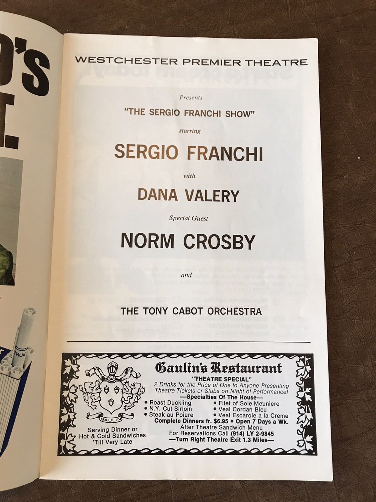 3 Sergio Franchi Westchester Premier Theatre Programs and a 1983 "Nine ...