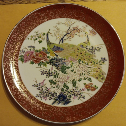Satsuma Porcelain 10.5" Peacock Floral Dinner Plate SUZ3 Red Rim Gold ...
