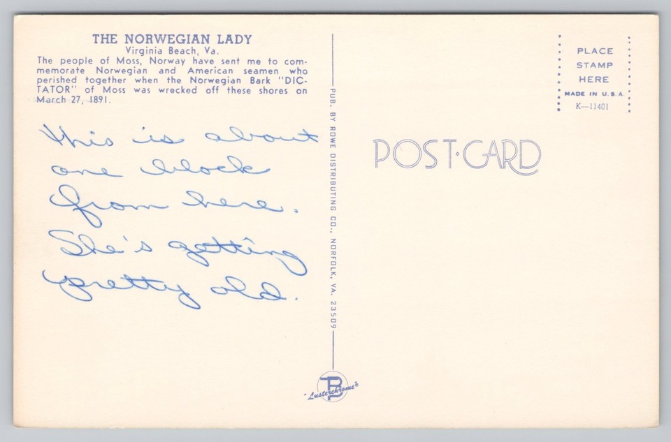 Postcard Virginia Virginia Beach The Norwegian Lady Statue 67Y | eBay