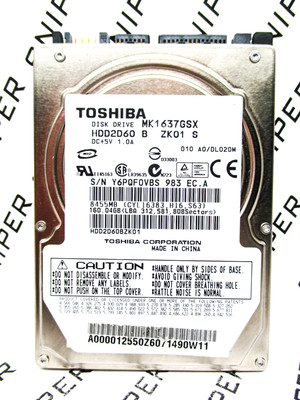 Toshiba 160GB MK1637GSX SATA (HDDD60 B ZK01 S) Laptop HardDrive WIPED ...