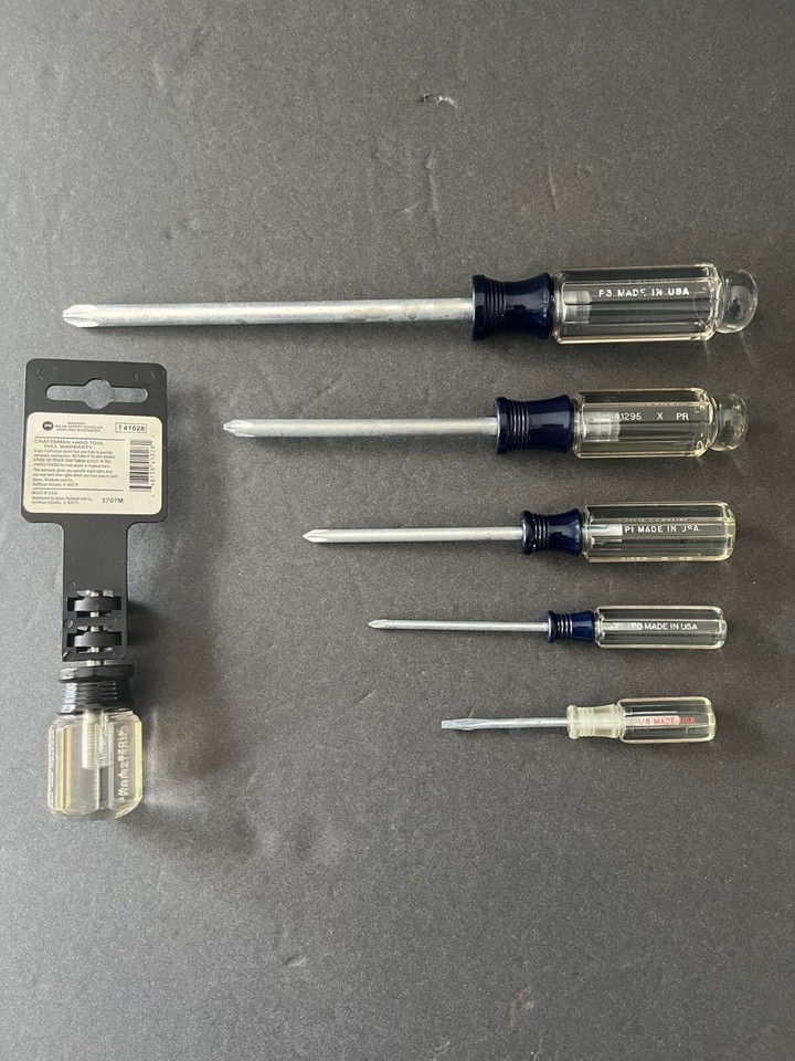 CRAFTSMAN 6 PC 4-PHILLIPS P0, P1, P2, P3, 1 SCRATCH AWL 412028, & 1 ...