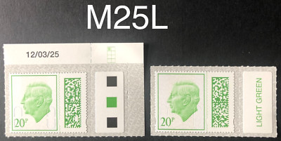 GB 2025 KCIII New 20p Definitive Stamp M25L pair with date and colour ...
