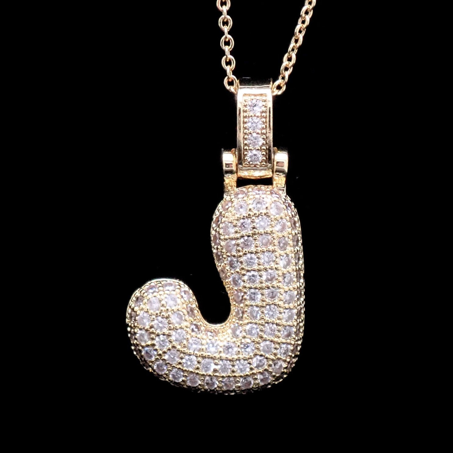 Bubble Letter Necklace, Balloon Initial Pendent, Crystal CZ Alphabet ...