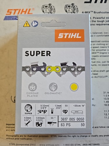 63 PS 50 ** STIHL CHAIN** 4 CHAINSAW NEW OEM 3617 005 0050 14" BAR 3/8 ...