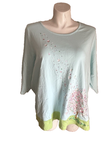 QUACKER FACTORY SZ 3X GREEN PINK TREE FLORAL EMBELLISHED SEQUIN TOP | eBay