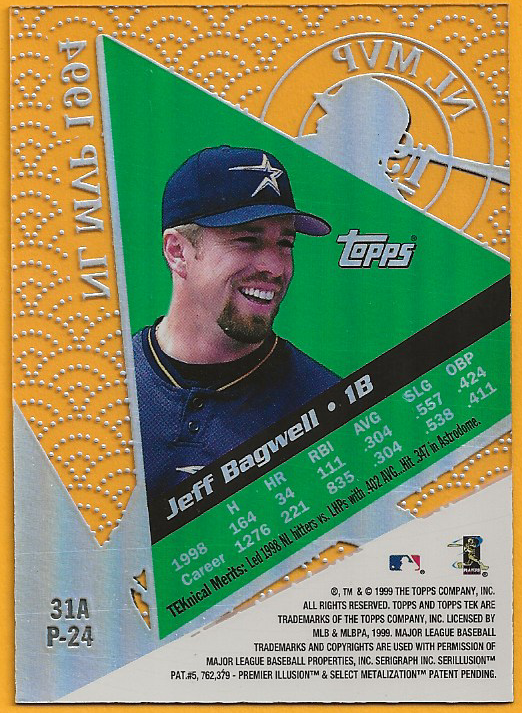 1999 Topps-TEK-MLB-Jeff Bagwell #31A P-24 1B Houston ASTROS N.L. MVP ...