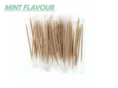 Individually Wrapped Bamboo Wooden Dental Toothpicks MINT FLAVOUR Picks ...