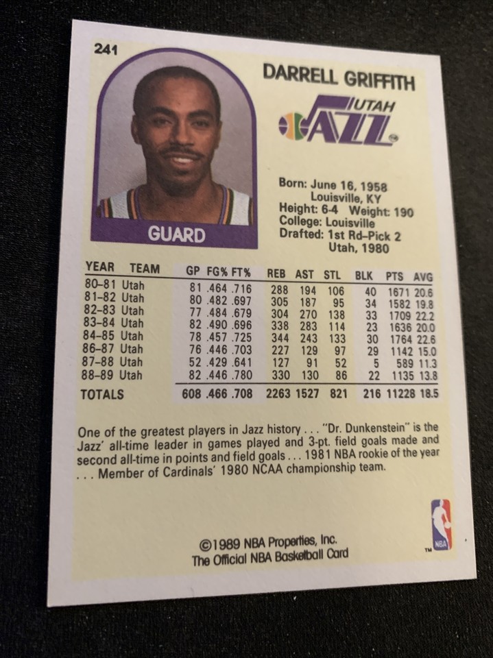 1989-90 NBA Hoops Basketball #241 Darrell Griffith Utah Jazz NmMt Free ...