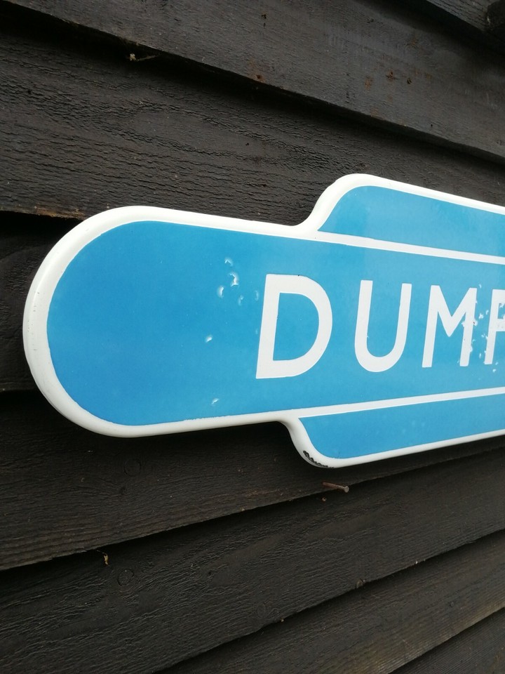damaged DUMFRIES totem enamel sign British Rail station train sign ...