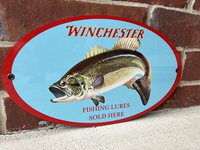 13” Winchester Fishing Lures Vintage Style oval Metal Sign Ammunition ...