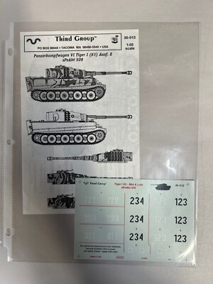 NEW Third Group 35-012 Tiger I War Tank Artillery Military Model Decal ...