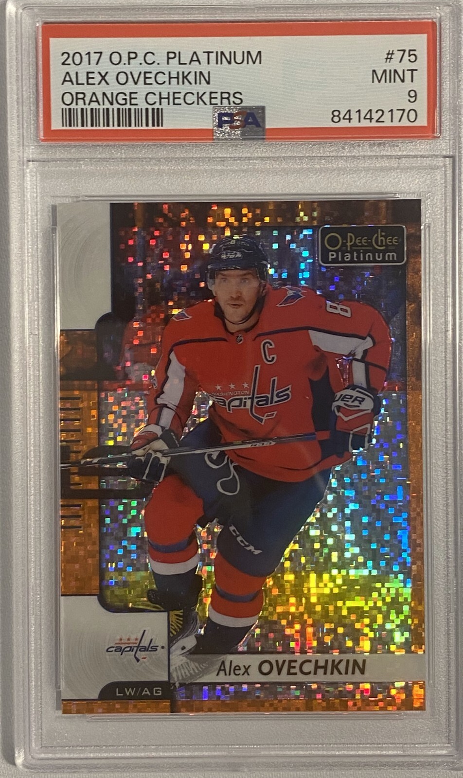2017 OPC Platinum ALEX OVECHKIN Orange Checkers /25 PSA 9 (POP 2, NONE ...