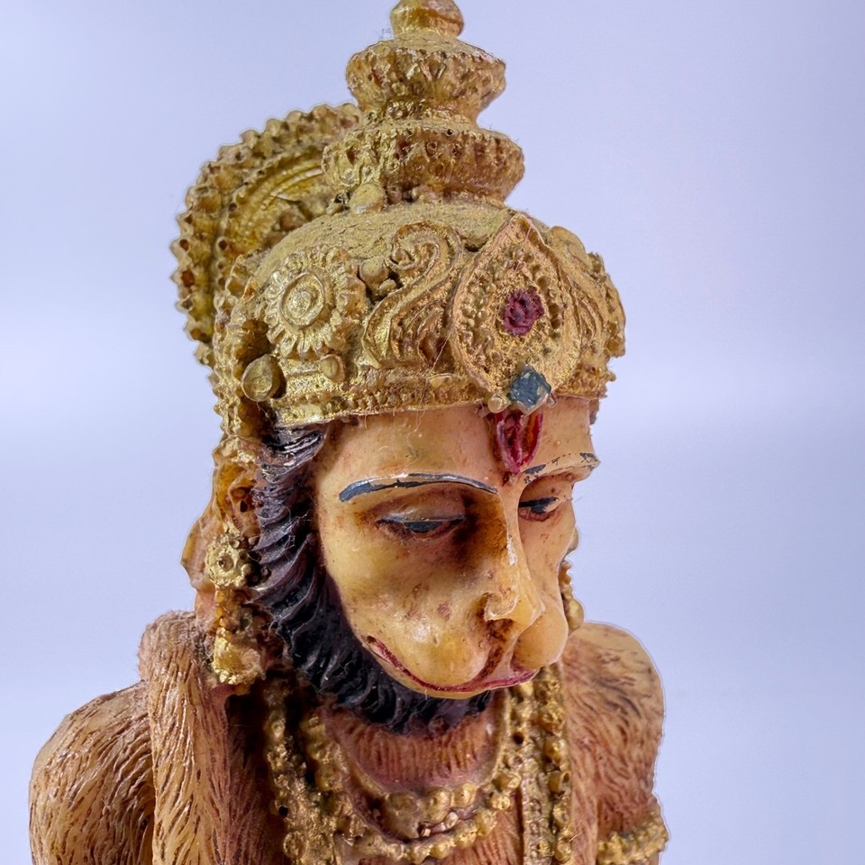 Sitting Hanuman Statue Gold Crown Meditation Resin Figurine Spiritual ...