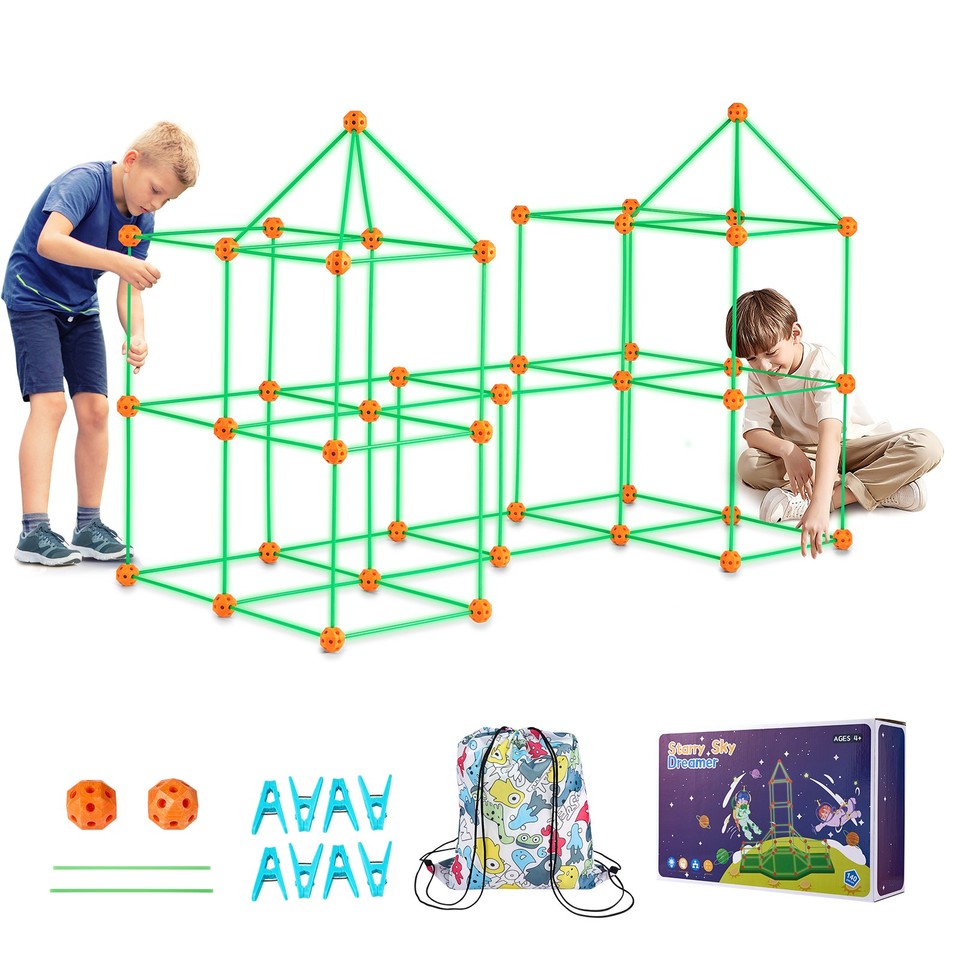 Fort Building Kit for Kid Glow in the Dark STEM Construction Toy 140 ...
