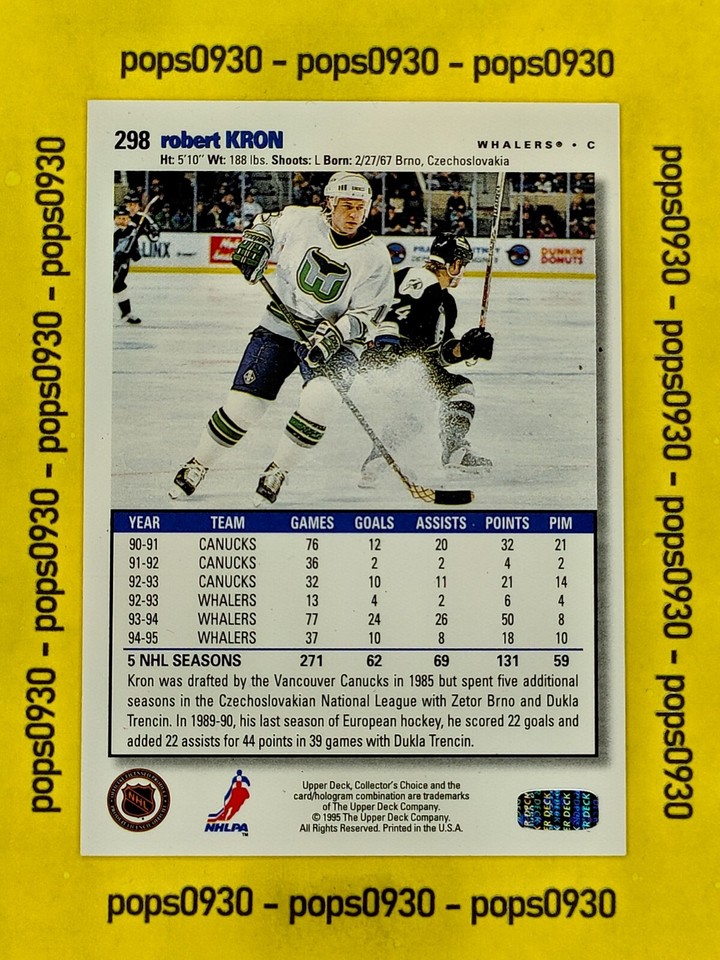 Robert Kron, Hartford Whalers, 1995, Collector's Choice, #298 | eBay