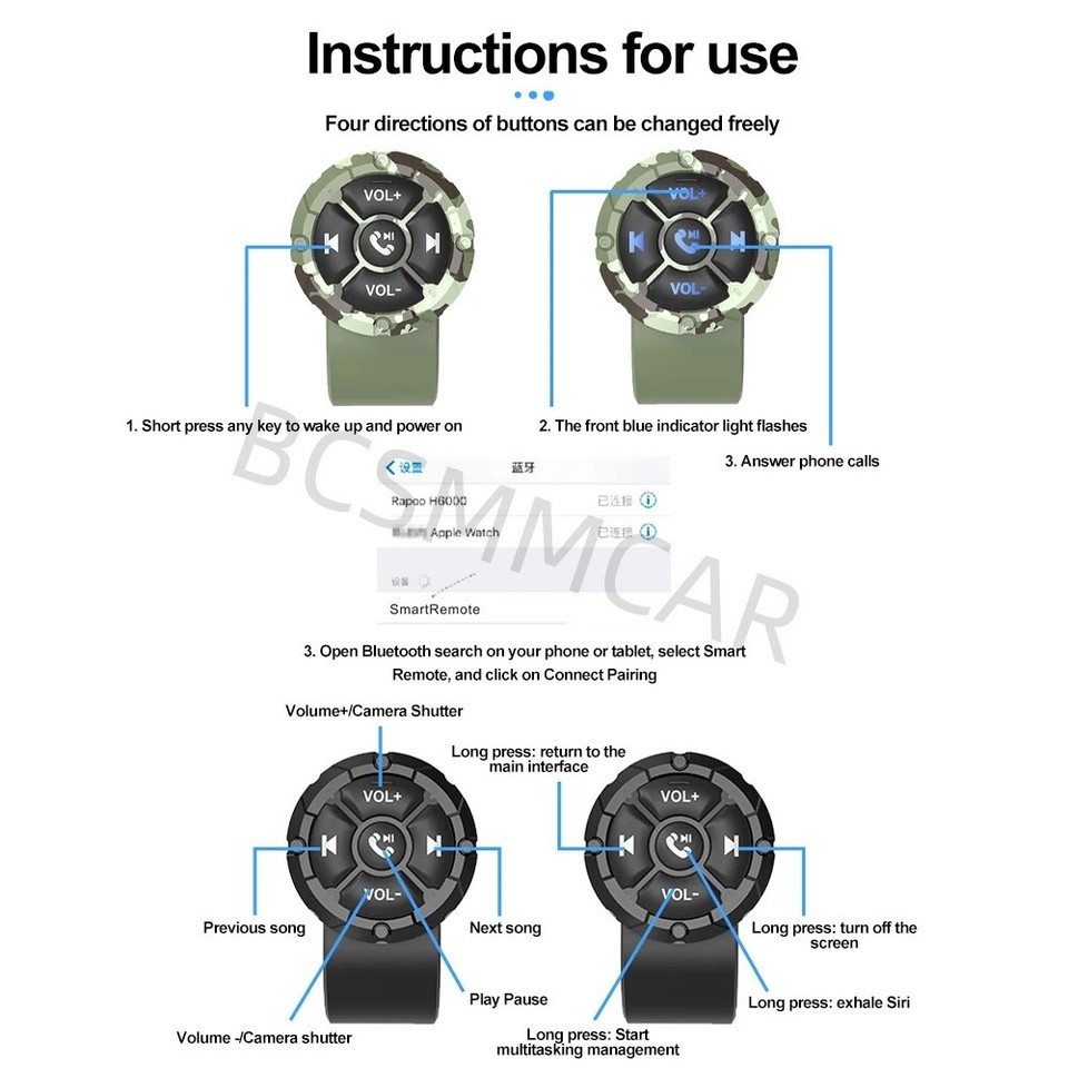 Remote Control Wireless Bluetooth Motorcycle Handlebar Button Media ...