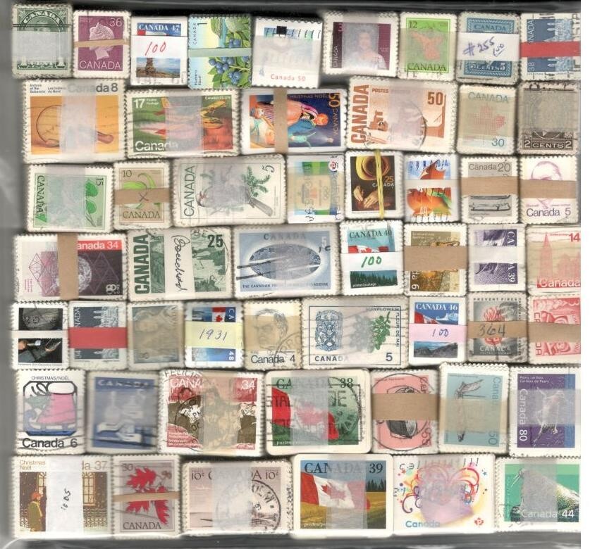 CANADA - 100 DIFFERENT STAMPS IN BUNDLES OF 100 - 10 000+ STAMPS - USED ...