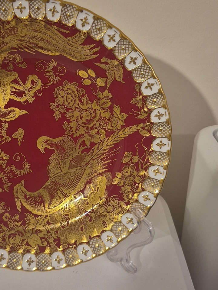 Royal Crown Derby Paradise Maroon 22cm Sandwich Plate Gold Aves ...