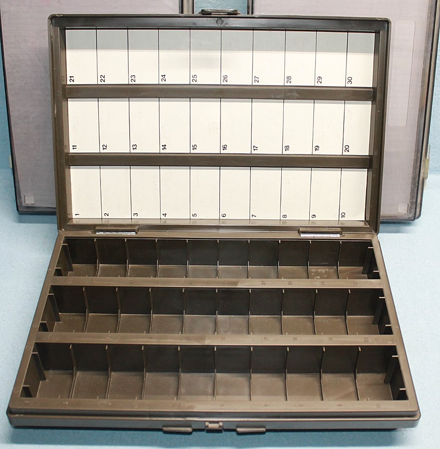 Three storage boxes for 2x2 photographic slides or 2x2 coin holders ...