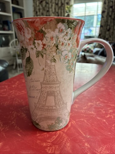Coventry Paris Floral Rose 6.5” Tall Coffee Cup Eiffel Tower Travel ...