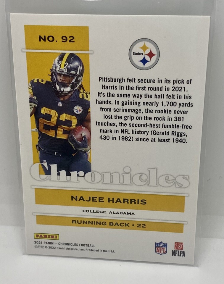 NAJEE HARRIS 2021 NFL Chronicles Football Rookie Card #92 Steelers RC ...