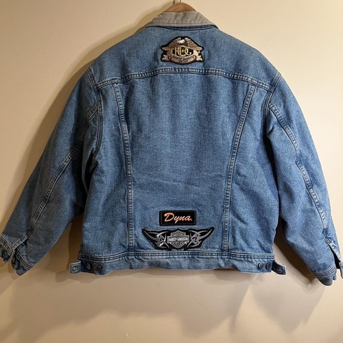 Vintage 90s Lee Riveted Harley Davidson Patches Denim Jean Jacket Size ...