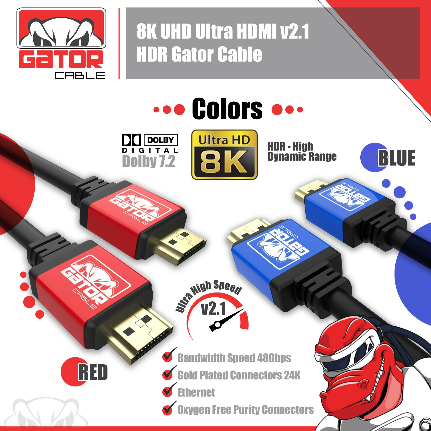 8K HDMI 2.1 UHD Cable HDTV 3D 2160P HDR 120Hz 48Gbps Dolby HDCP 2.2 RGB ...