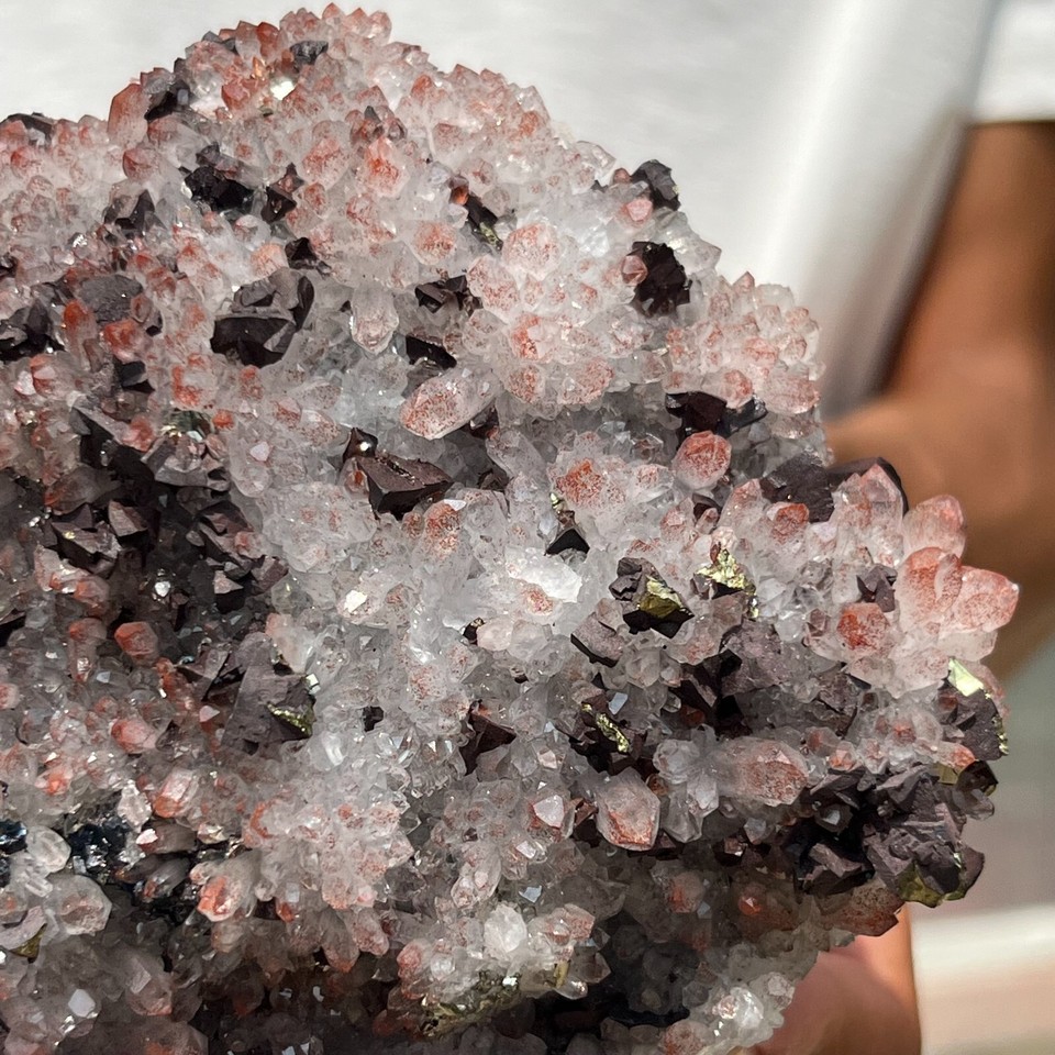 800g Large Natural Red Quartz Crystal Cluster & Pyrite Gold Mineral ...
