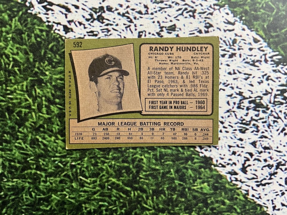 1971 Topps Baseball Randy Hundley #592 EX Condition Low Cost Shipping ...