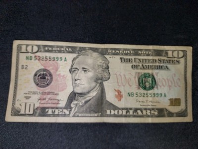 2017 10 Dollar Bill Serial Note #NB 53255999 A Repeating rare | eBay