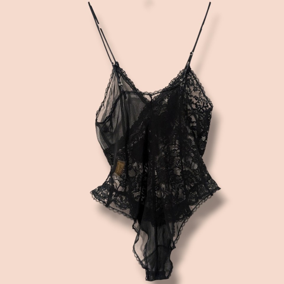 Victoria's Secret Vintage 80s Black Sheer Lace Beaded Cheeky Teddy ...