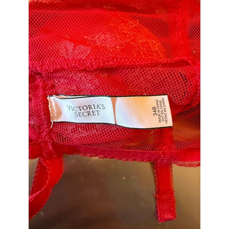 Victoria’s Secret Red Corset Lingerie Garter Straps Size 34B Push Up ...