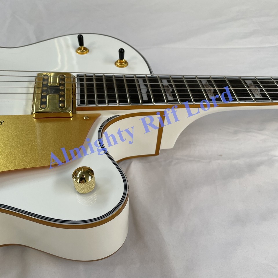 White gRTCH Semi-hollow Electric Guitar Gold HARDWARE Big Bar Free ship ...