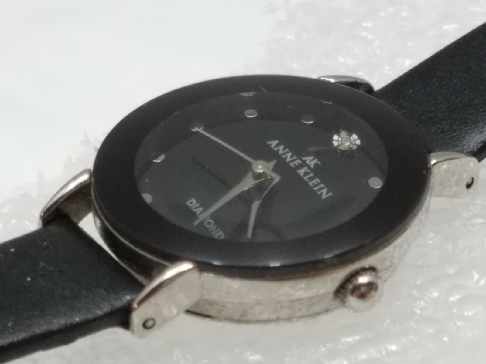 Women's ANNE KLEIN AK Diamond Accent Black Tone Y121E Watch w/Leather ...