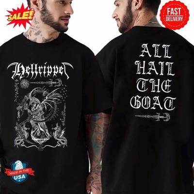 Hellripper Band Merch 2025 All Hail The Goat Two Sides Print Classic T ...