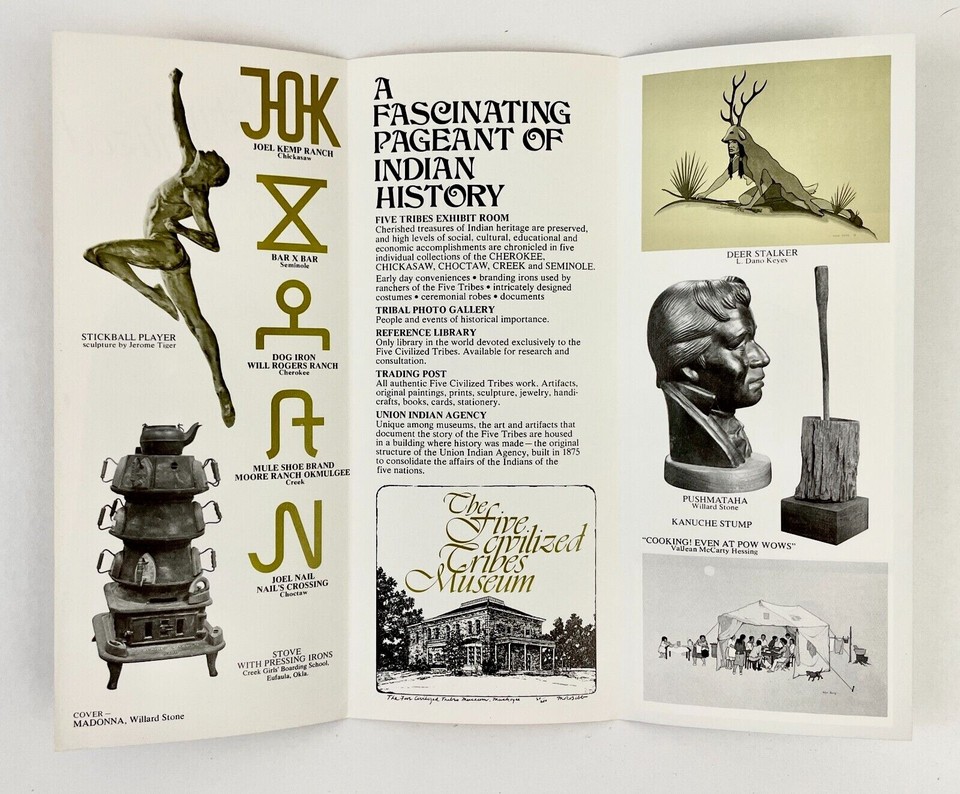Five Tribes Museum Muskogee OK VTG Travel Brochure Native American Art ...