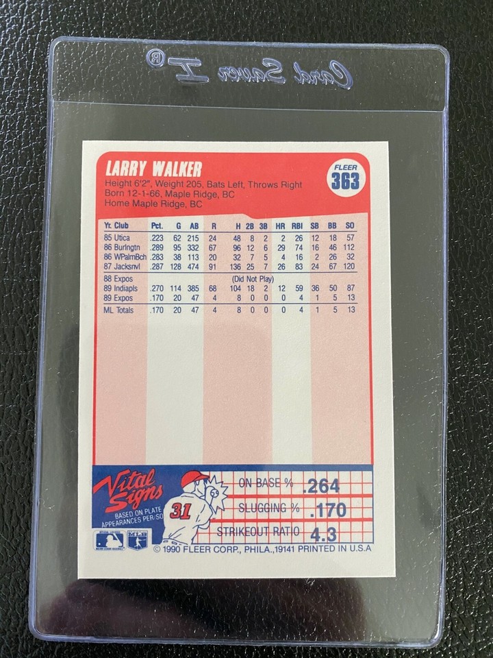 1990 Fleer Larry Walker MINT Rookie Card! 2020 HOF #363 | eBay