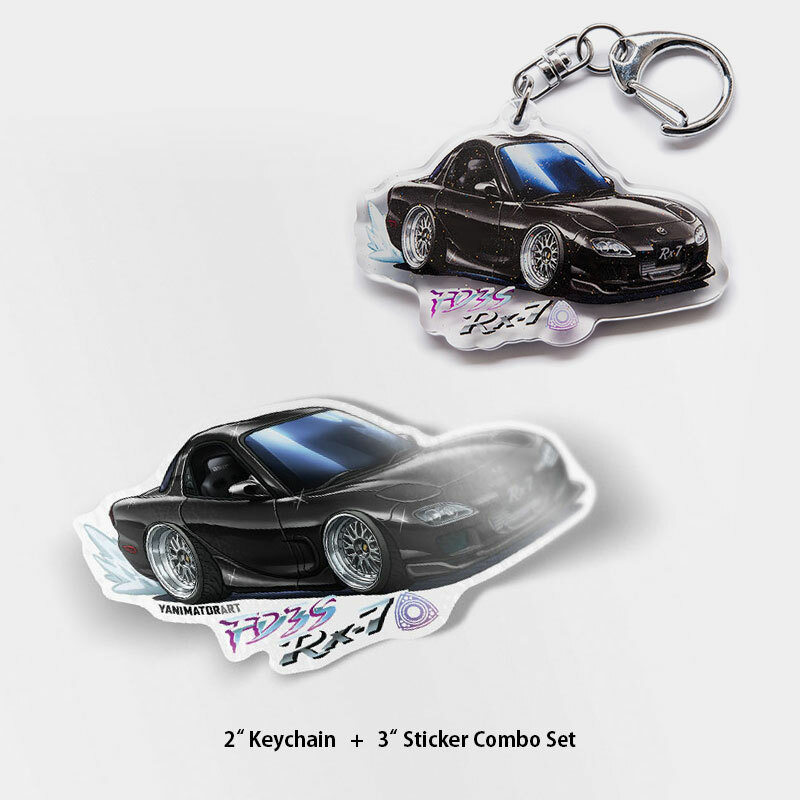 FD3S RX7 RX-7 Black Acrylic Keychain and 3" Vinyl Sticker Set JDM Car ...