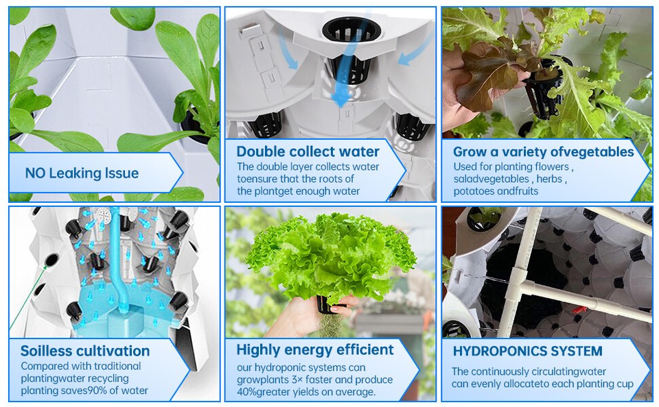 80 Pots Vertical Hydroponics Tower Set Hydroponic Growing System Garden ...
