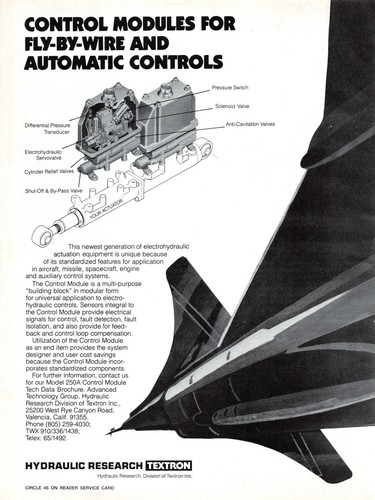 Hydraulic Research Division Of Textron Fly-By-Wire Controls Vtg Mag ...
