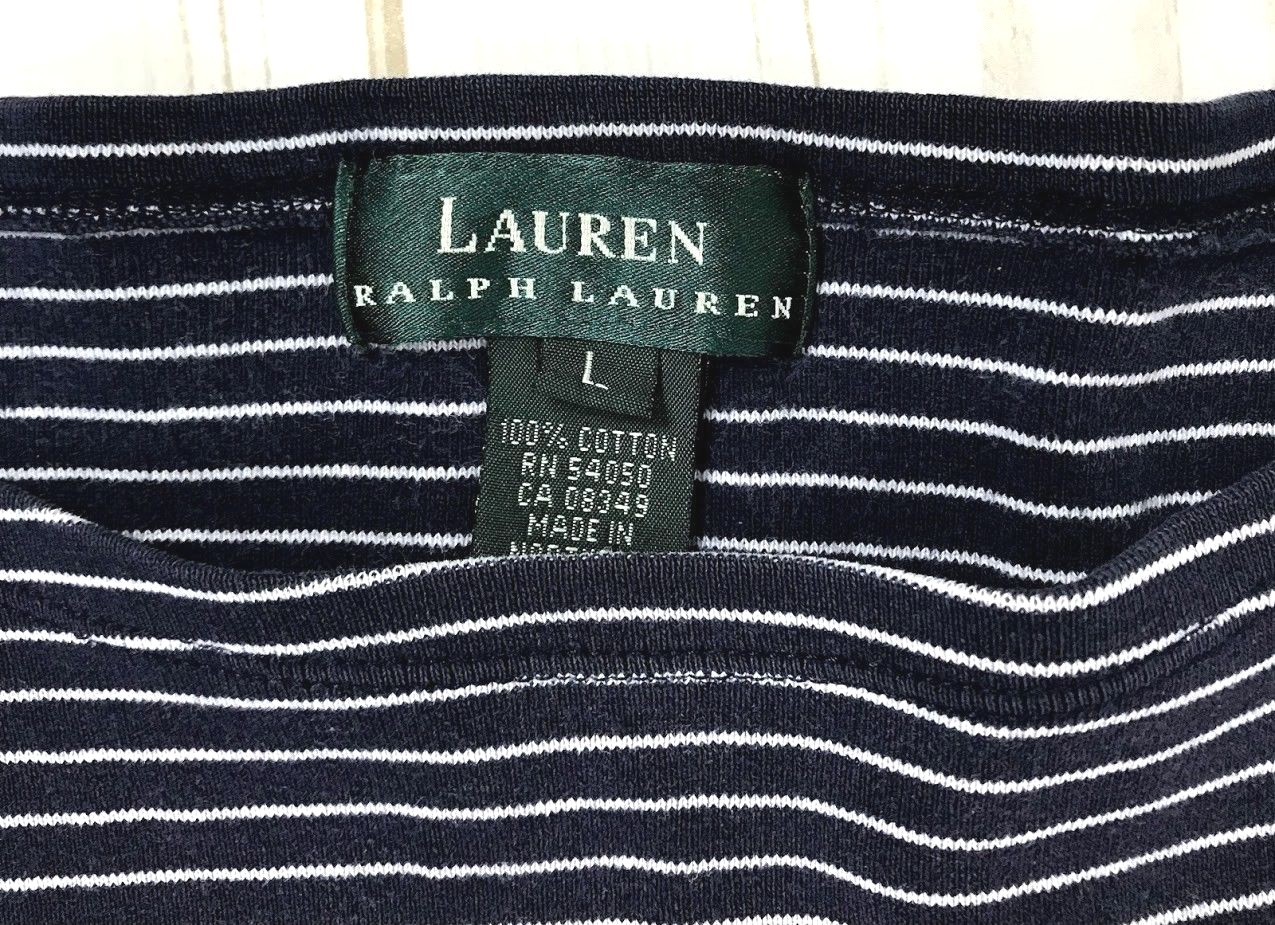 Lauren Ralph Lauren Women's Top Navy Blue Stripped Size Large RLL Logo ...