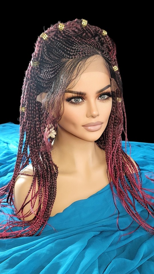"Handcrafted Braided Wigs - Unique Red/Black Ombre Feeding Cornrows ...