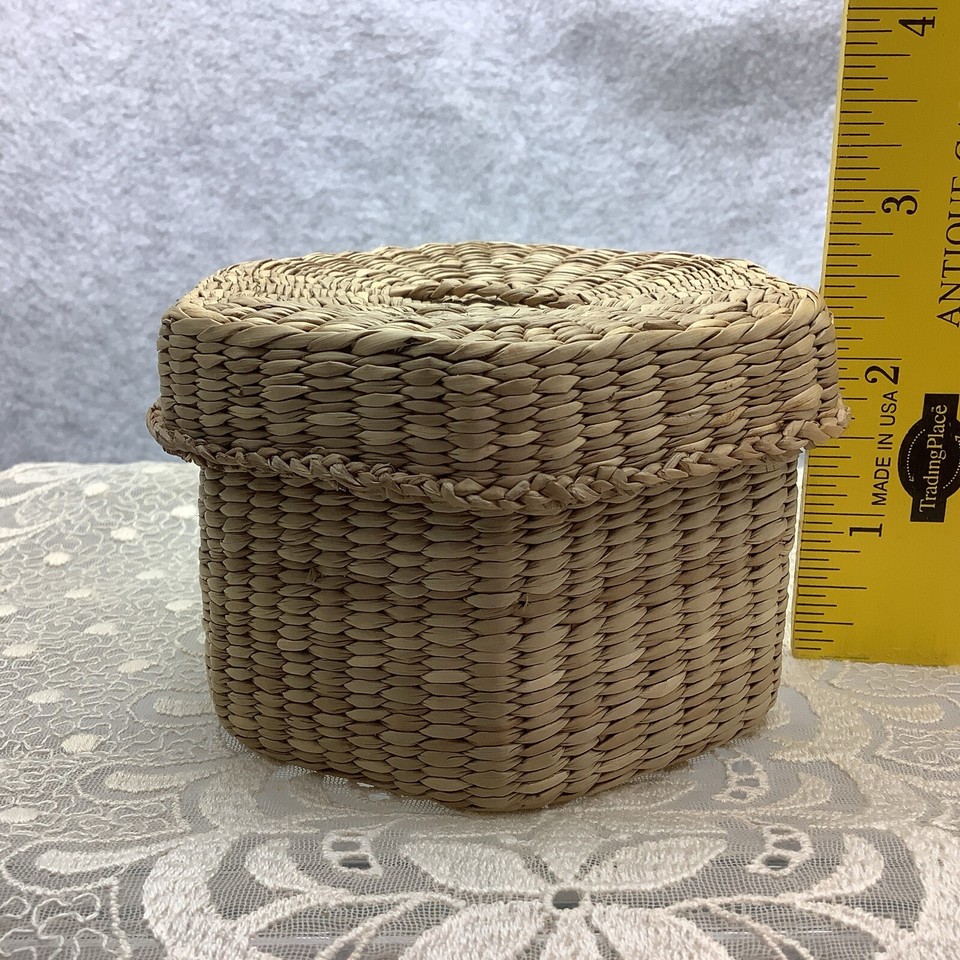 Vintage Sweetgrass Woven Basket Small Fitted Lid, Trinket Box Retro | eBay