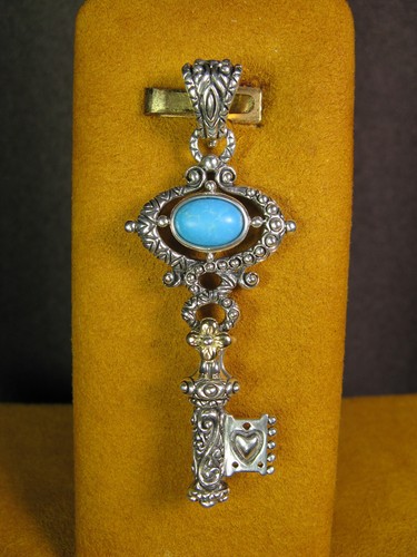 BARBARA BIXBY KEY TURQUOISE ENHANCER PENDANT HEART FLOWER Gft SS 18K ...