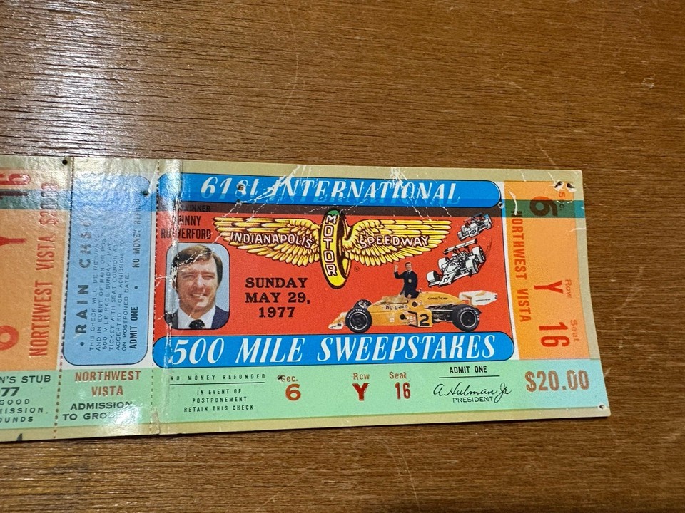 1977 Indianapolis 500 ticket AJ Foyt winner full ticket,Johnny ...