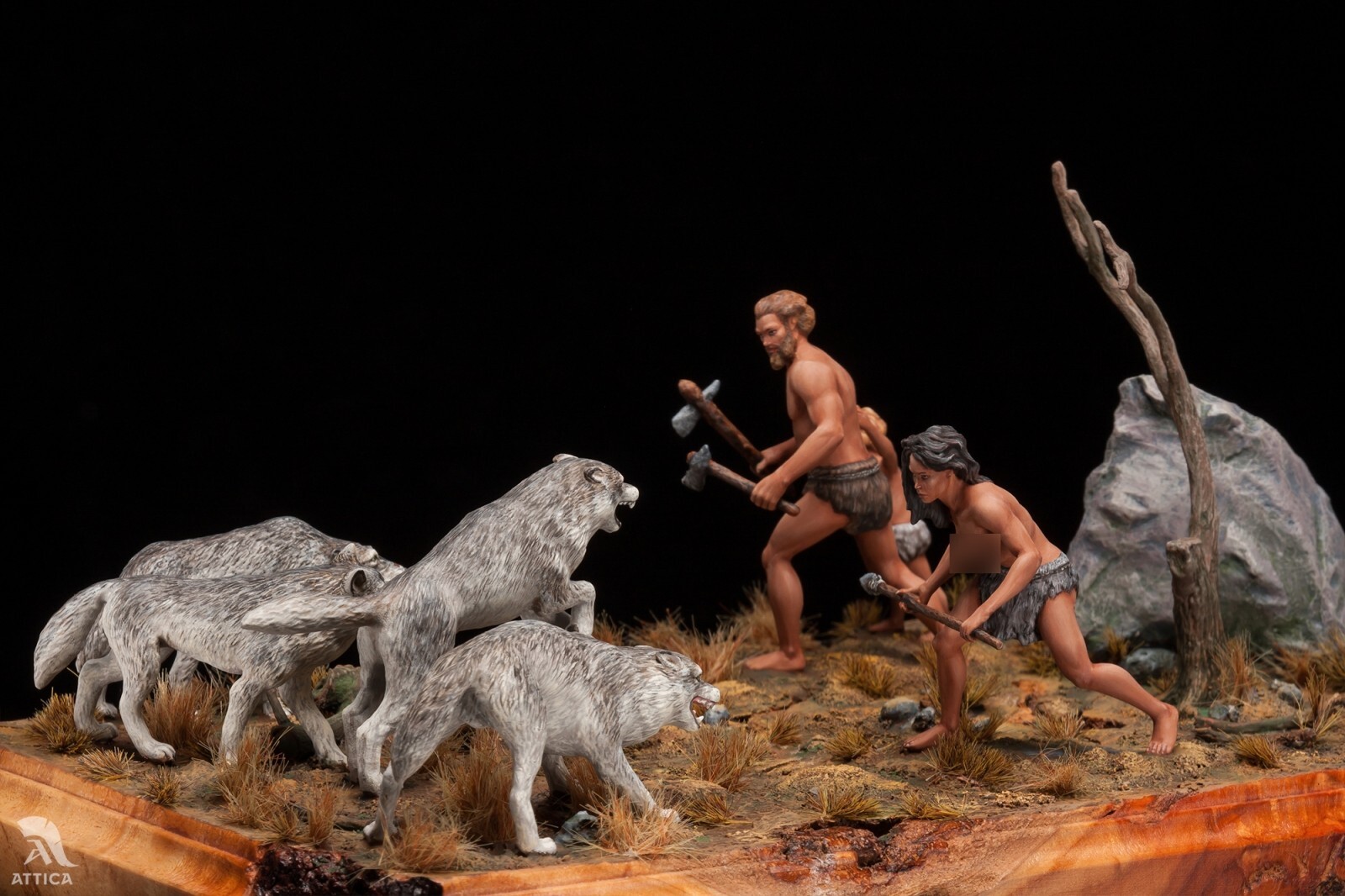 Kit Unassembled UNPAINTED Wolves attack on prehistoric people 54mm 1:32 ...