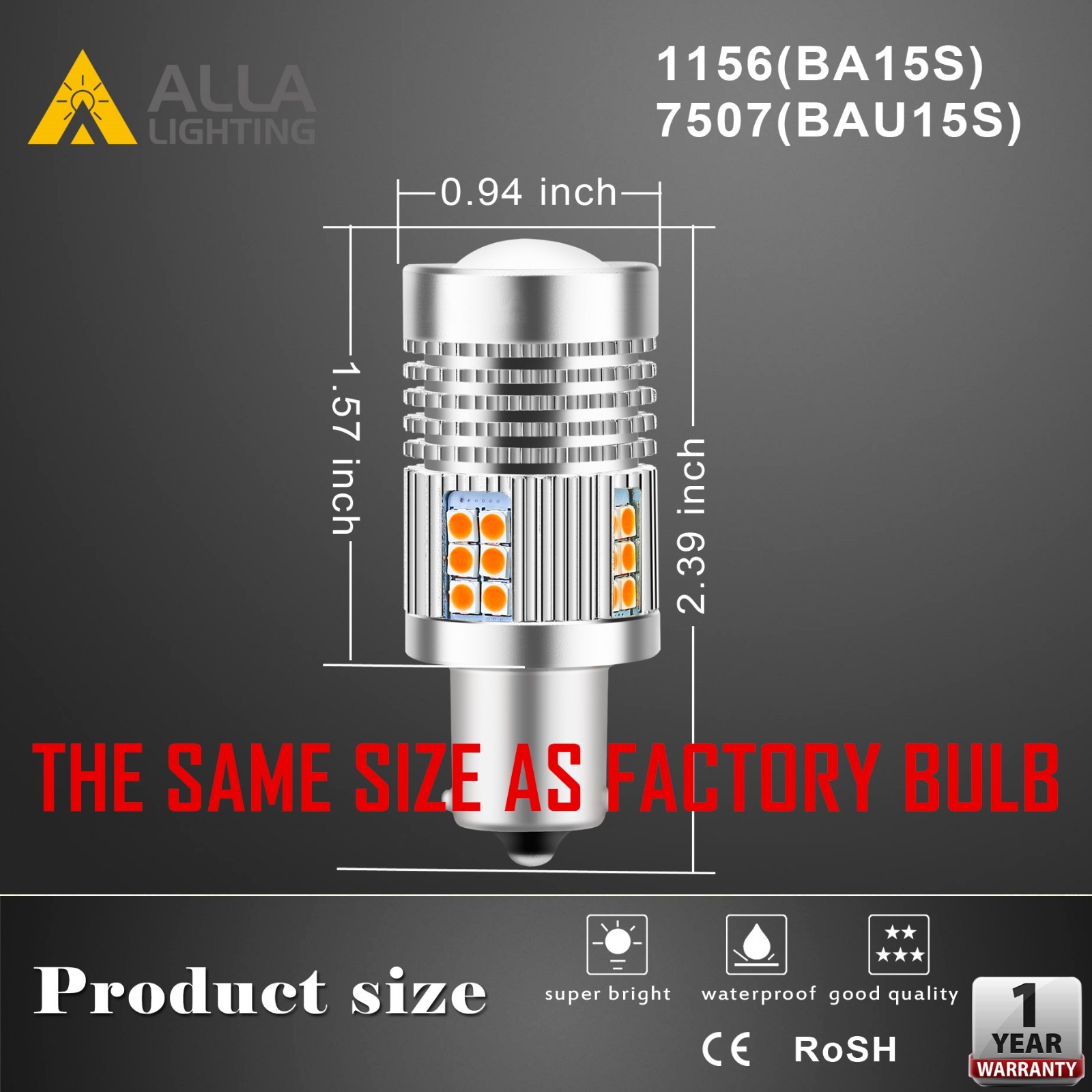 7507 LED Canbus Turn Signal Light Bulb Super Bright Amber No Resistor ...