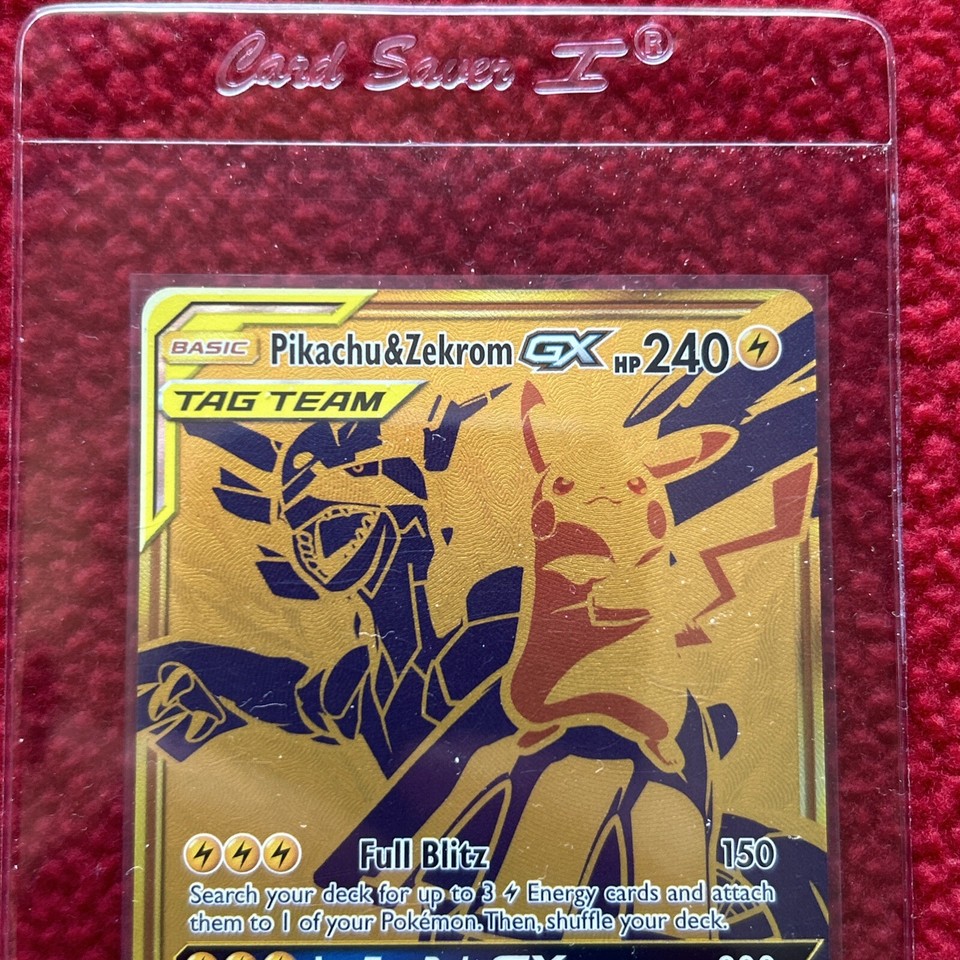 Gold Pikachu & Zekrom GX SM248 Holo Rare Tag Team Black Star Promo MINT ...