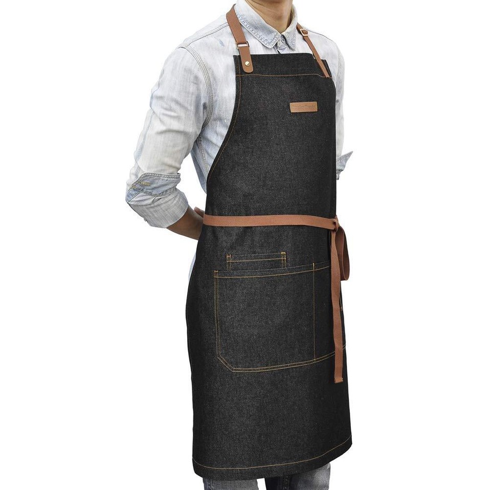Kitchen Cooking Apron With 3 Pockets For Men Women Professional Black ...