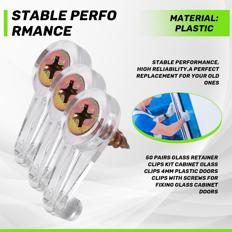 50 Pairs Glass Retainer Clips Kit Cabinet Glass Clips 4Mm Plastic ...
